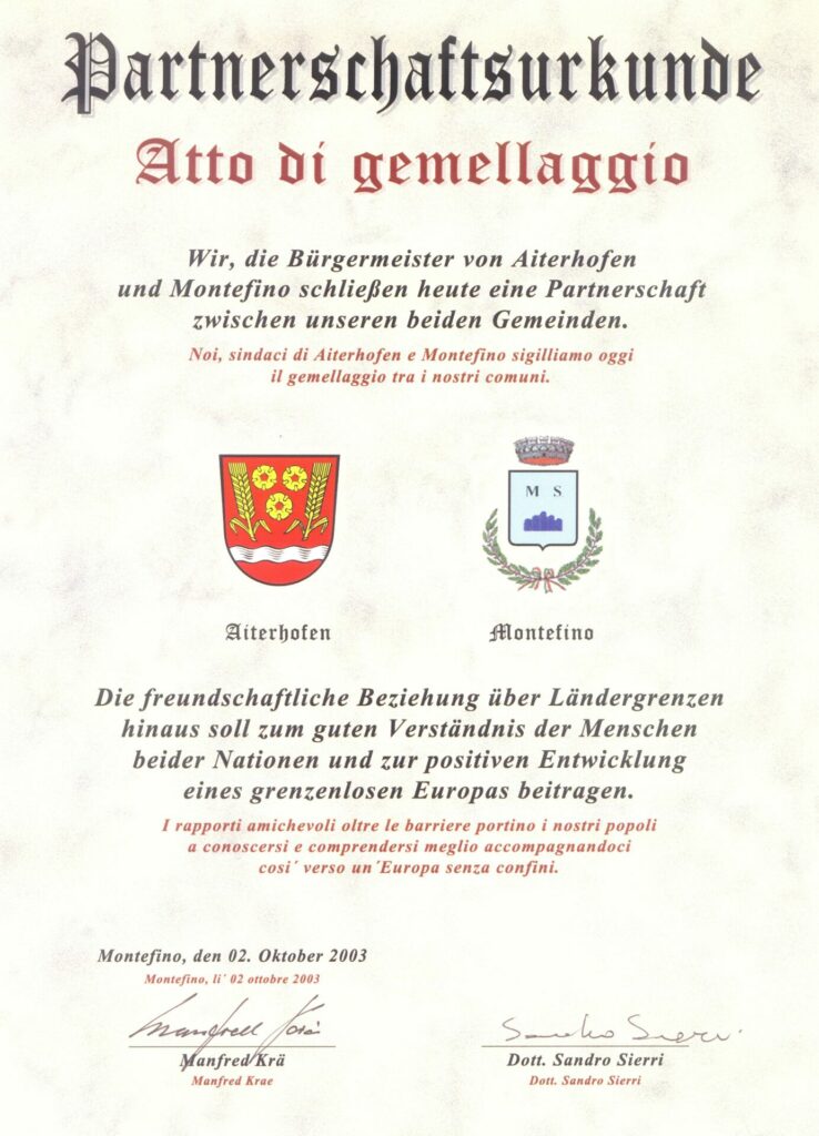 Besuch der Partnergemeinde in Montefino - Gemeinde Aiterhofen